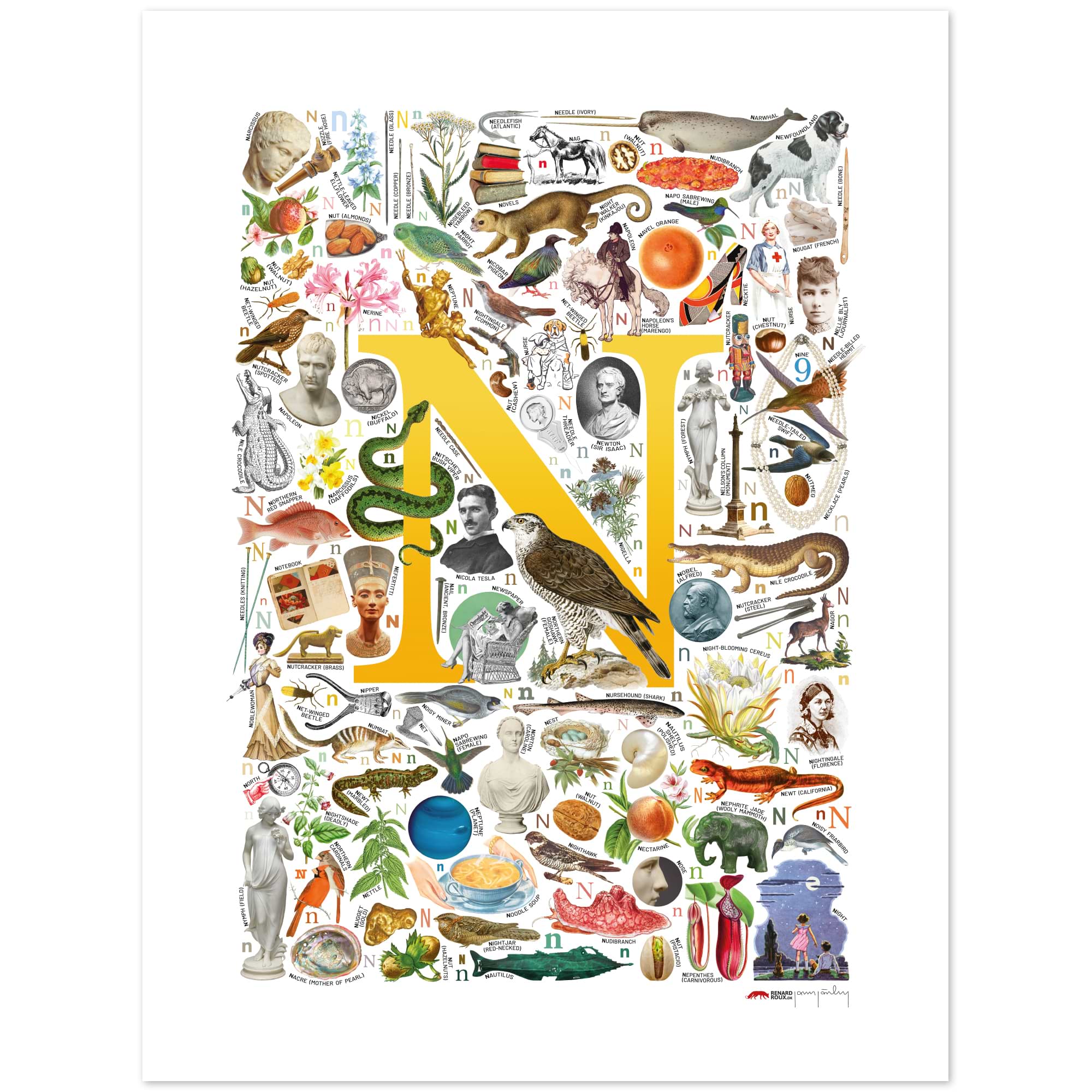 N is for Nature - a poster with English N words – rouxposter.com
